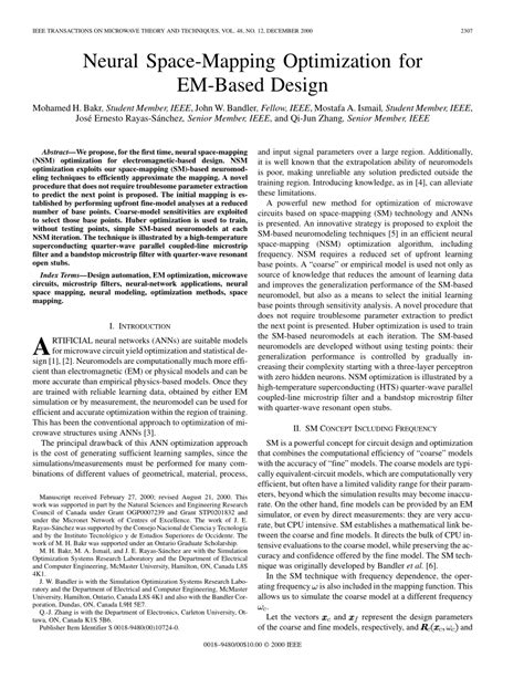 pdf neural space mapping optimization for em based design