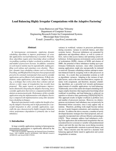 pdf load balancing highly irregular computations with the adaptive factoring