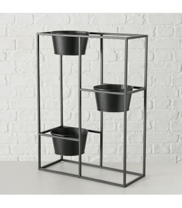 Support Pots Plantes Étagé en Métal Noir