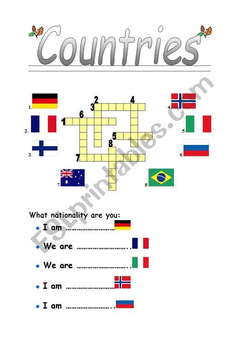 Countries ESL Worksheet By Klakson1980