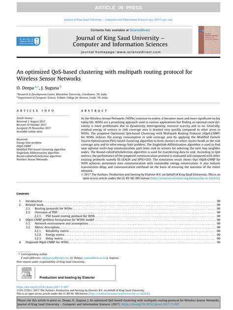 pdf an optimized qos based clustering with multipath routing protocol for wireless sensor networks
