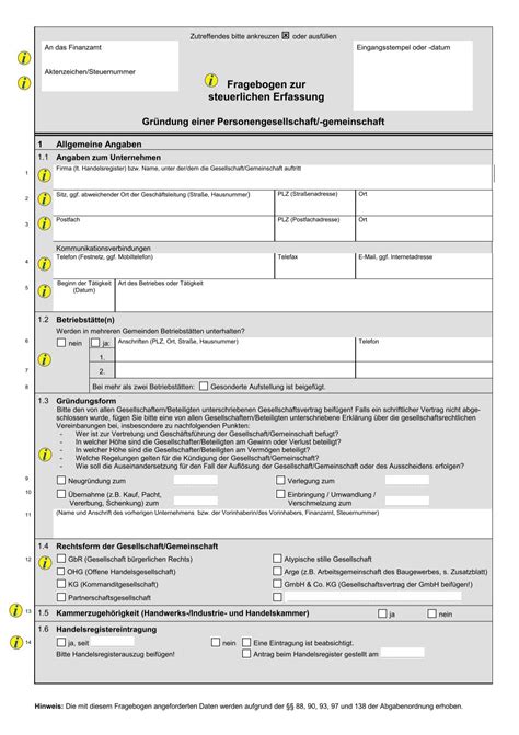 Fragebogen Zur Steuerlichen Erfassung