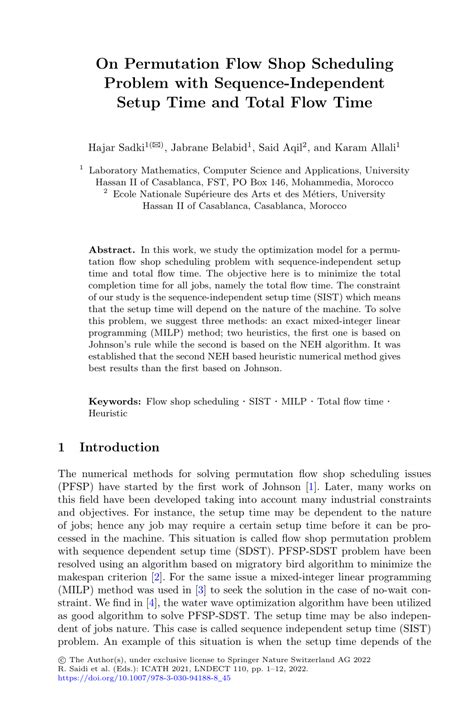 pdf on permutation flow shop scheduling problem with sequence independent setup time and total
