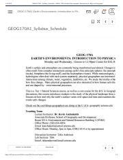 GEOG170A1 Syllabus Schedule GEOG 170A1 Earth S Environments