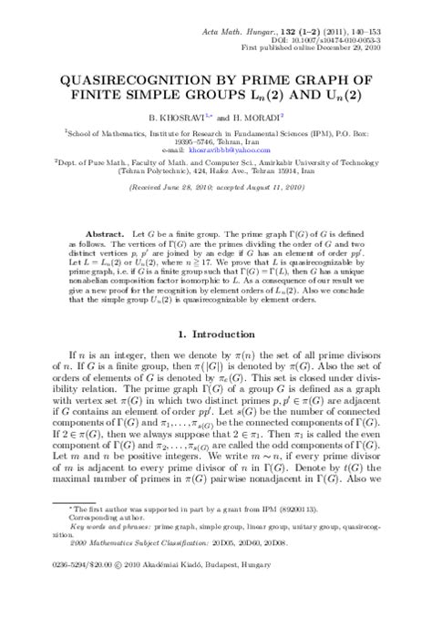 pdf quasirecognition by prime graph of finite simple groups l n 2 and u n 2 behrooz