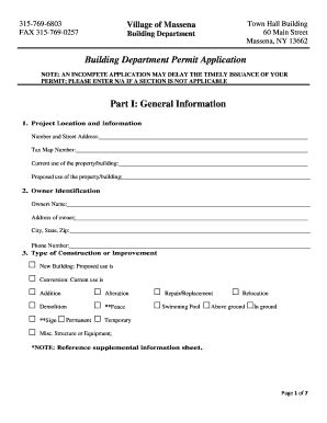 Fillable Online Building Department Permit Application Part I General