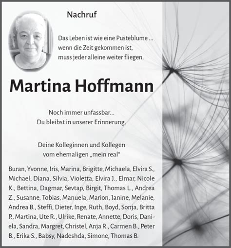 Traueranzeigen Von Martina Hoffmann WirTrauern