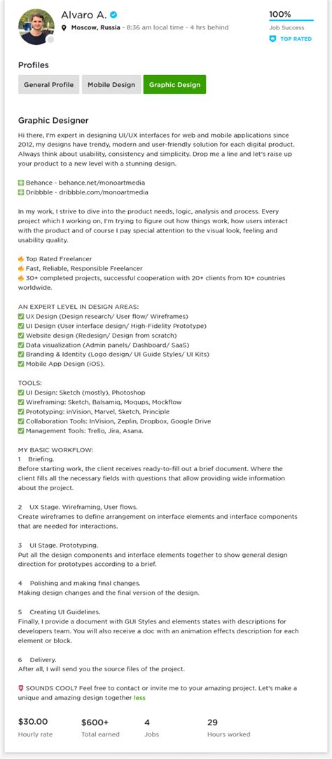 Upwork Profile Overview Sample For Graphic Designer