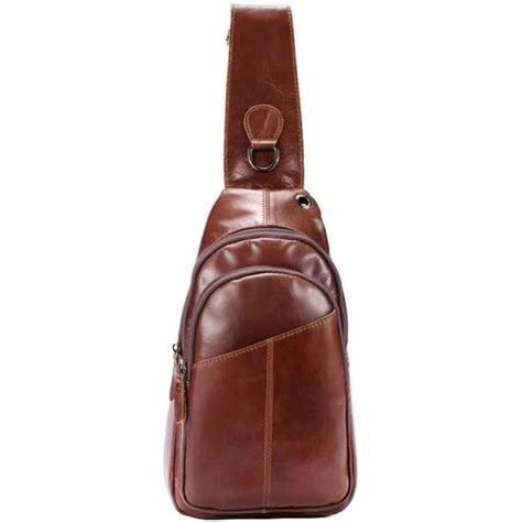 SDINAZ Sac de Poitrine Homme en Cuir Veritable Sac Rétro en Bandoulière