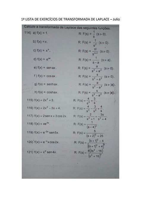 SOLUTION Lista Transformada De Laplace Studypool