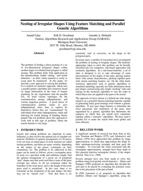 nesting of irregular shapes using feature matching and parallel genetic algorithms pdf