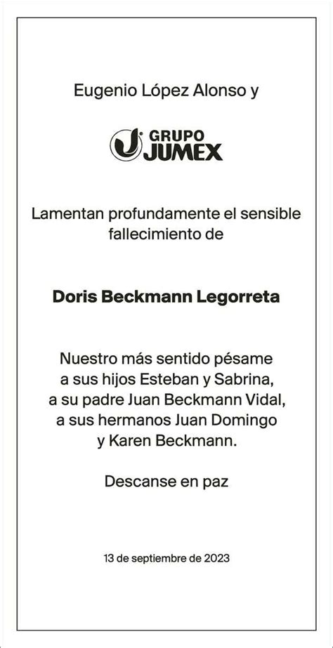 Señora Doris Beckmann Legorreta Obituario Esquela