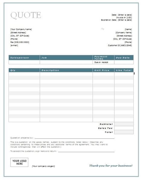 23 Free Collection Of Quotation Templates Quote Samples Word Excel