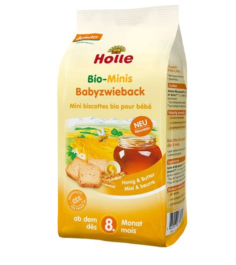 Holle BIO Mini sucharki pełnoziarniste z miodem i masłem dla niemowląt