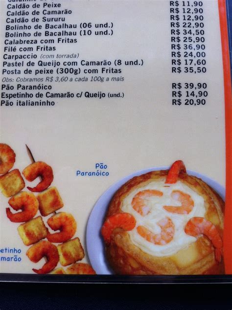 Menu at Paranóia do Mar pub bar Recife R Prof Augusto Lins e Silva