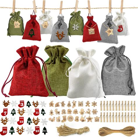 24 Sac Calendrier de l Avent Calendrier de Sac en Tissu Sac Cadeau Noël