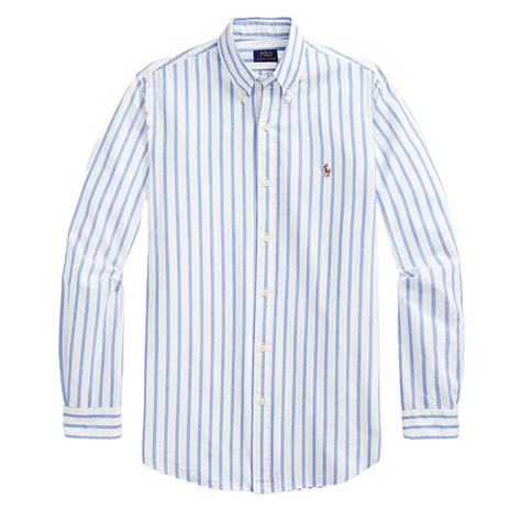 Polo Ralph Lauren Custom Fit Striped Oxford Shirt Blue White The