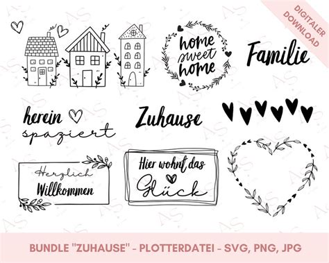 Plotterdatei Set Zuhause Kranz Häuser SVG Schneidevorlage zum