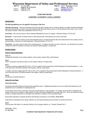 Fillable Online Dsps Wi Cemetery Authority Annual Report Fax Email