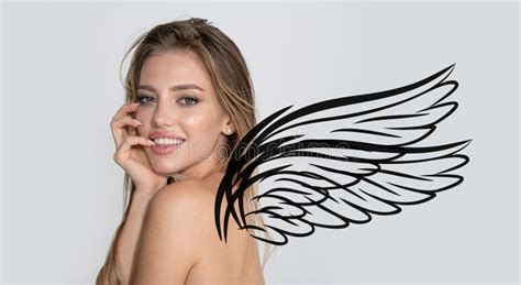 Valentines Day Banner Of Woman Angel With Wings Beautiful Smiling