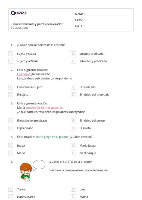 50 Partes de la oración hojas de trabajo para Grado 2 en Quizizz