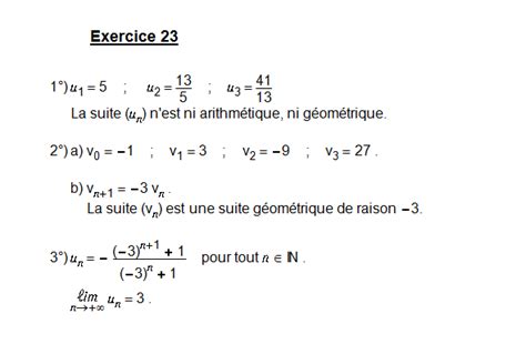 XMaths Terminale S Limites de suites Indications Réponses 23