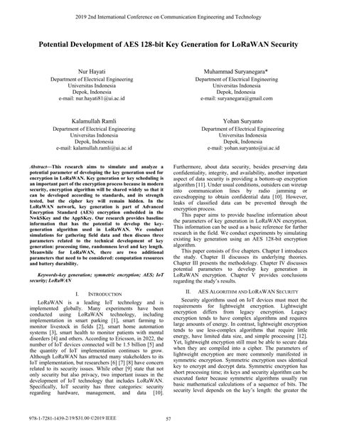 pdf potential development of aes 128 bit key generation for lorawan security