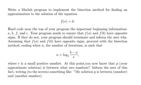 solved write a matlab program to implement the bisection