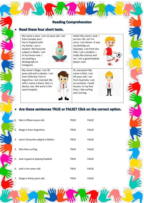 Verb To Be Worksheet For Reading Comprehension
