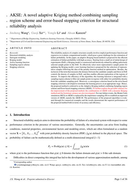 pdf akse a novel adaptive kriging method combining sampling region scheme and error based