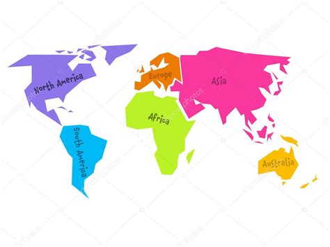 Mapa Simplificado Del Mundo Dividido En Seis Continentes En Diferentes