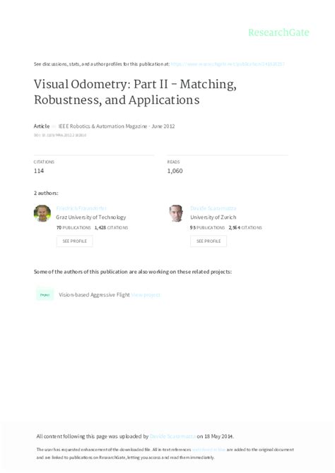pdf visual odometry part ii matching robustness optimization and applications f