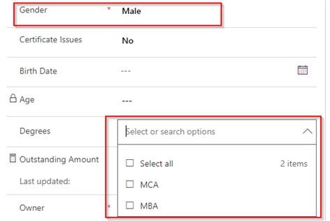 multi select option field in dynamics 365 v9 2 using