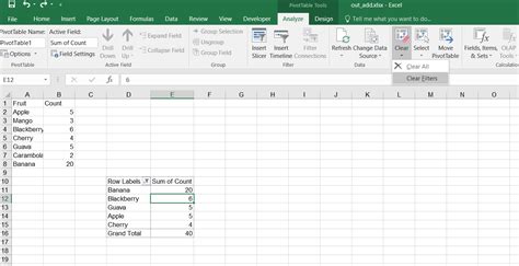 clear filter in pivot table documentation