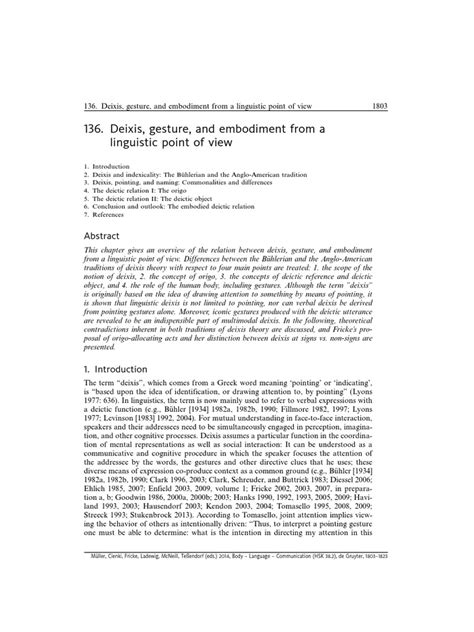 fricke deixis gesture and embodiment from a linguistic point of view pdf pdf gesture