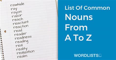 List Of Common Nouns From A To Z