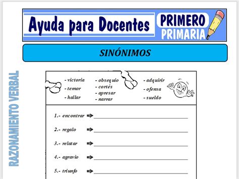 Ejercicios de Sinónimos para Primero de Primaria Ayuda para Docentes