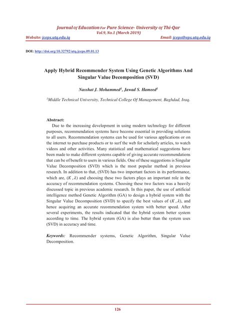 [pdf] apply hybrid recommender system using genetic algorithms and singular value decomposition