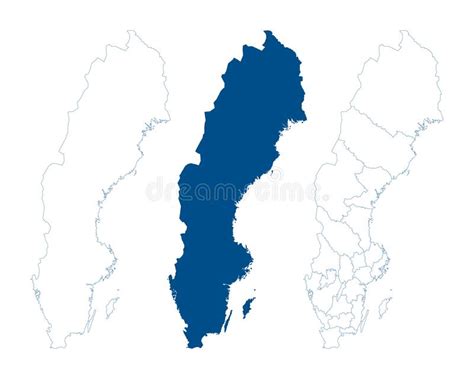 Vector De Mapa De Suecia Alto Detallado Vector Contorno Azul Silueta Y