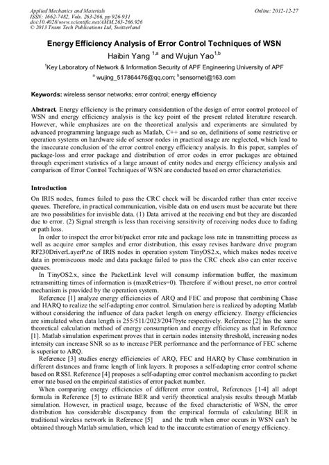 energy efficiency analysis of error control techniques of wsn scientific