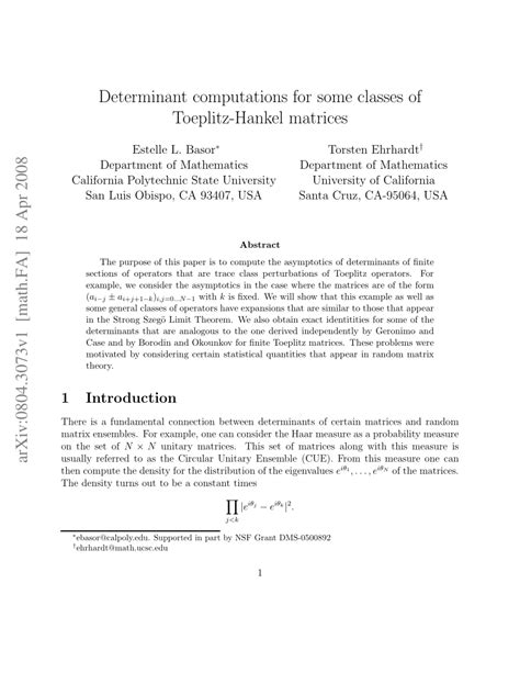 pdf determinant computations for some classes of toeplitz hankel matrices