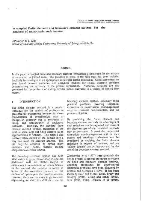 pdf a coupled finite element and boundary element method for the analysis of anisotropic rock