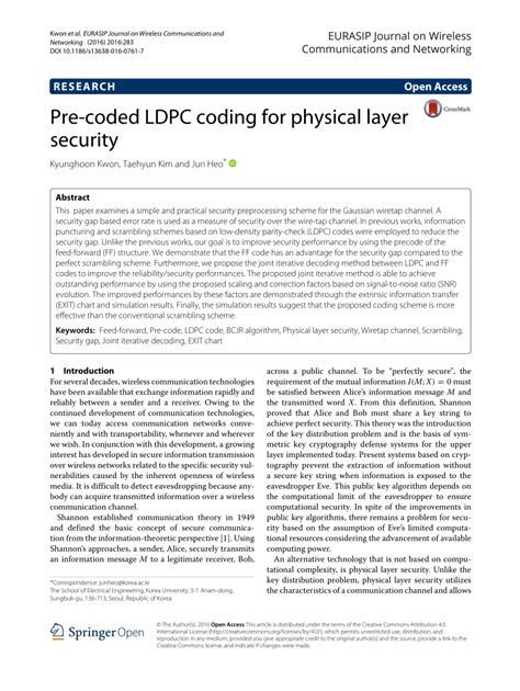 pdf pre coded ldpc coding for physical layer security