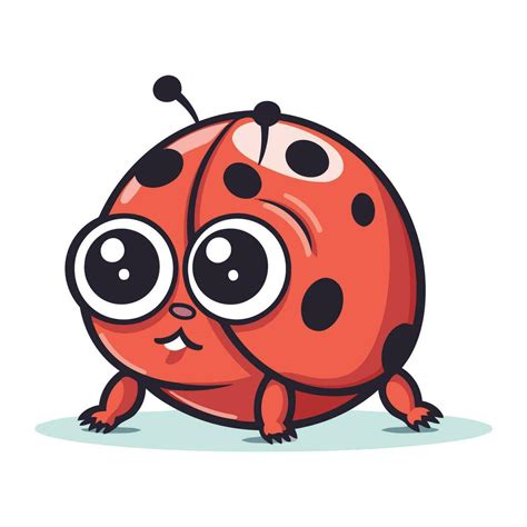 Cute Cartoon Ladybug With Big Eyes Vector Illustration Isolated On