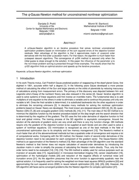 pdf the q gauss newton method for unconstrained nonlinear optimization