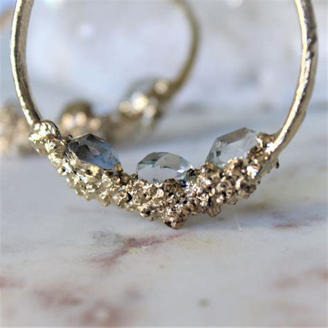 Herkimer Diamond Earrings Raw Crystal Earrings Rough Hoops Gold