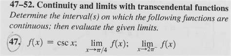 solved 47 52 continuity and limits with transcendental