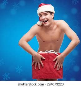 Funny Naked Man Holding Red Gift Stock Photo Shutterstock