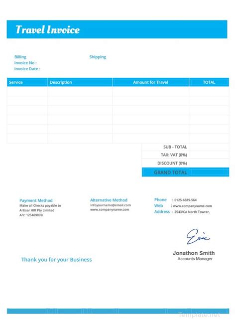 Travel Invoice Template Word