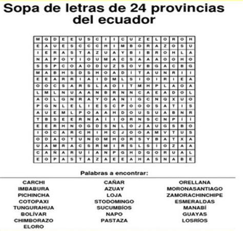 Sopa De Letras De Las Provincias Y Capitales Del Ecuador Images And